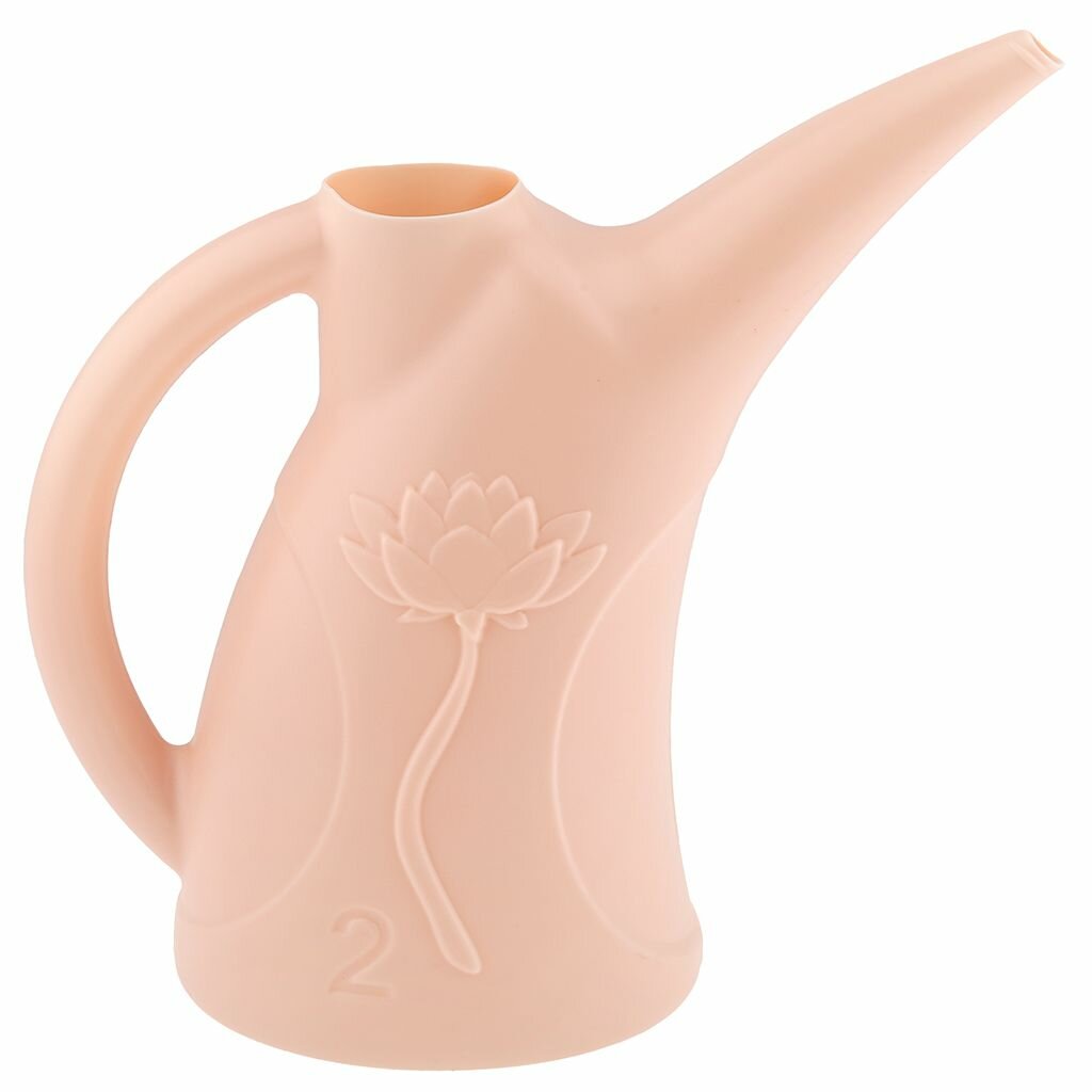 Лейка КНР для комнатных растений пластмассовая 2 л "Лотос", 27,5х11,5х29 см, пищевой полиэтилен, бежевый светлый