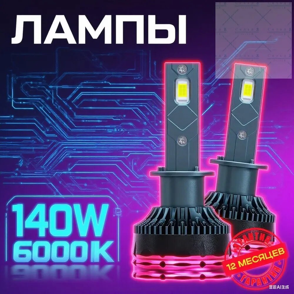 Лампа автомобильная H1 M9 PRO 2шт. LED 140W 6000K, для ближнего и дальнего света