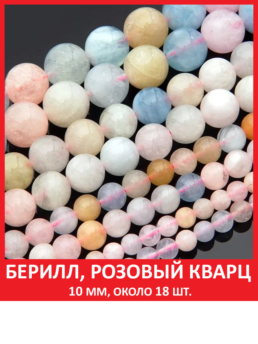 Берилл 10 мм, бусины из натурального камня на нитке (около 18 шт)