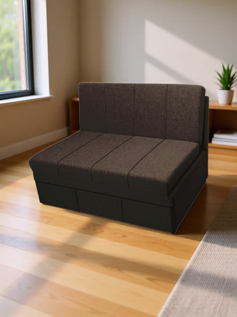 Диван раскладной Престиж 140, с ящиком для белья ткань, коричневый