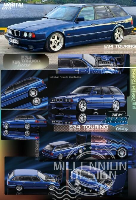 Mortal 1:64 BMW E34, литая модель автомобиля(синий)