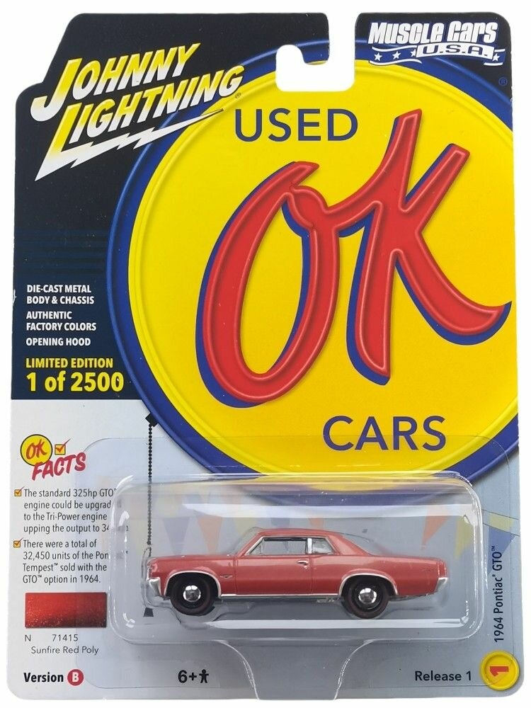 Johnny Lightning 1:64, литой автомобиль модель(1964 PONTIAC GTO красный)