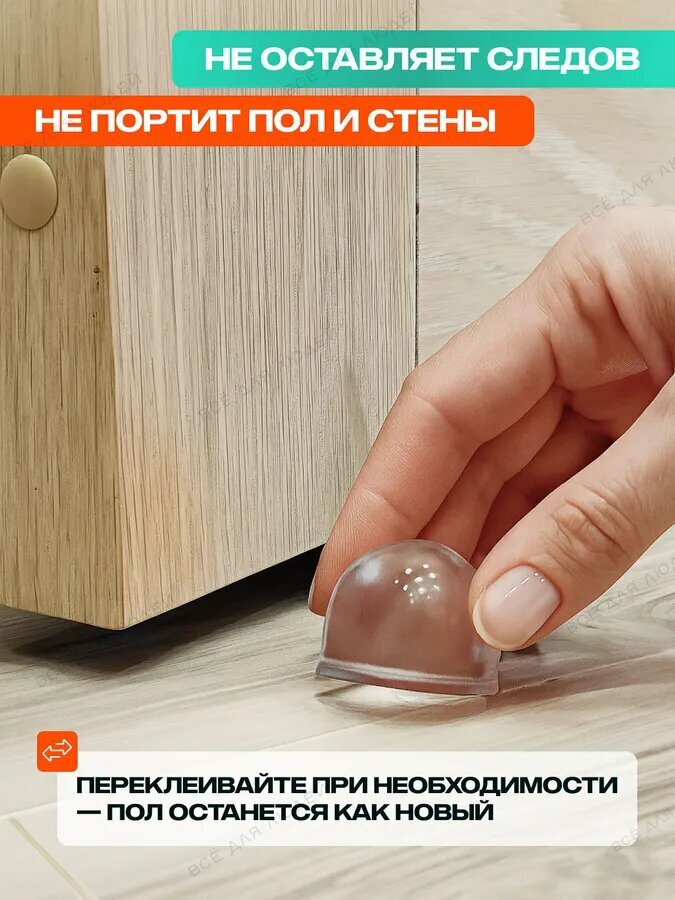 Ограничитель для двери, напольный силиконовый стоппер, стопор прозрачный самоклеящийся 3 штуки высота 2 см