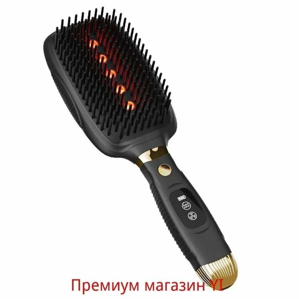 Электрическая массажная расческа с вибрацией, красным светом и EMS микротоками для ухода, укрепления и роста волос, массаж кожи головы, черный