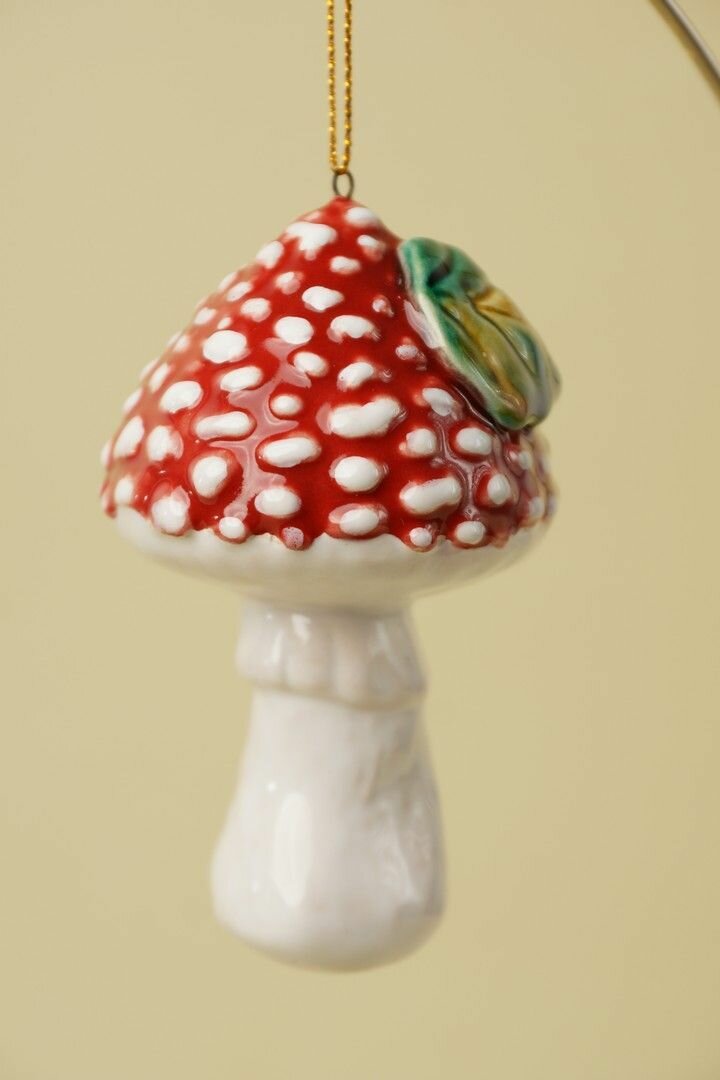 Ёлочная игрушка "Мухомор". Ярославская майолика. Керамика ручной работы. Сделано в России.