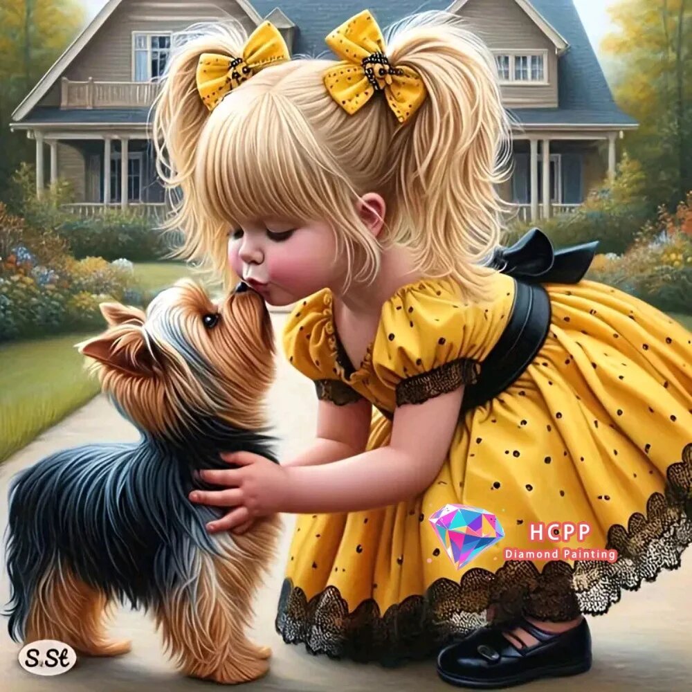 Алмазная вышивка 5D Девочка с собакой 50x50 C326-18
