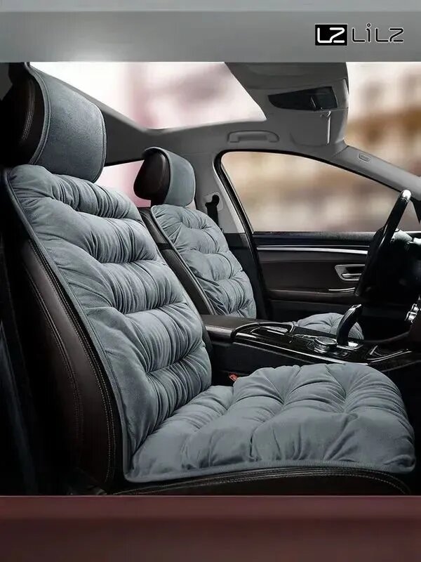 Накидка автомобильная на Передние сиденья, Хлопок, 1 шт, Короткий бархатно-серый