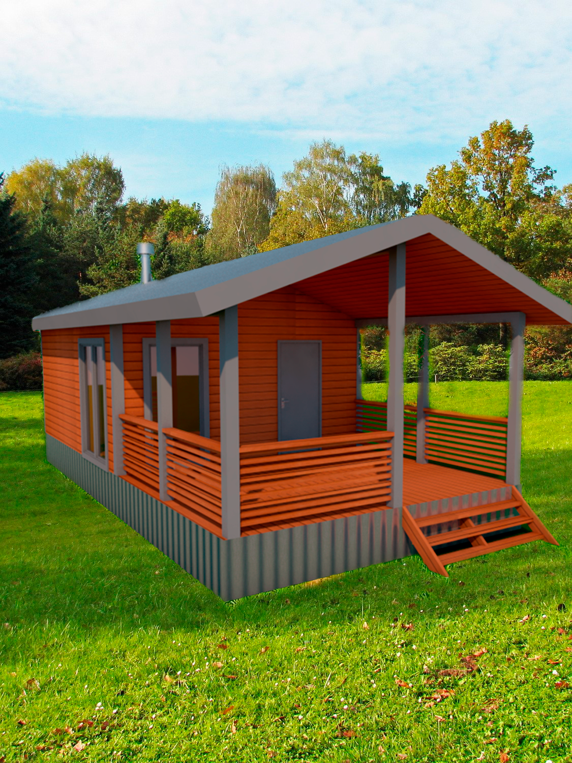 Проект каркасной бани c парной, душевой, комнатой отдыха и террасой 10,0х5,0 м