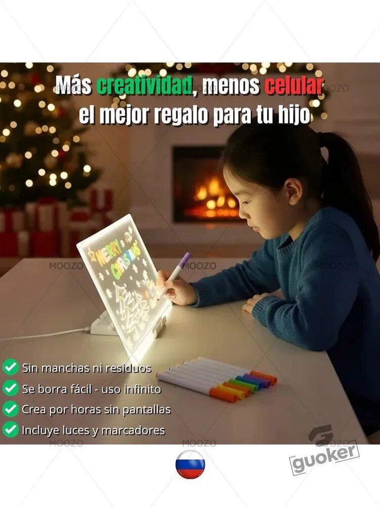 Светящаяся доска для рисования с неоновыми маркерами для детского творчества