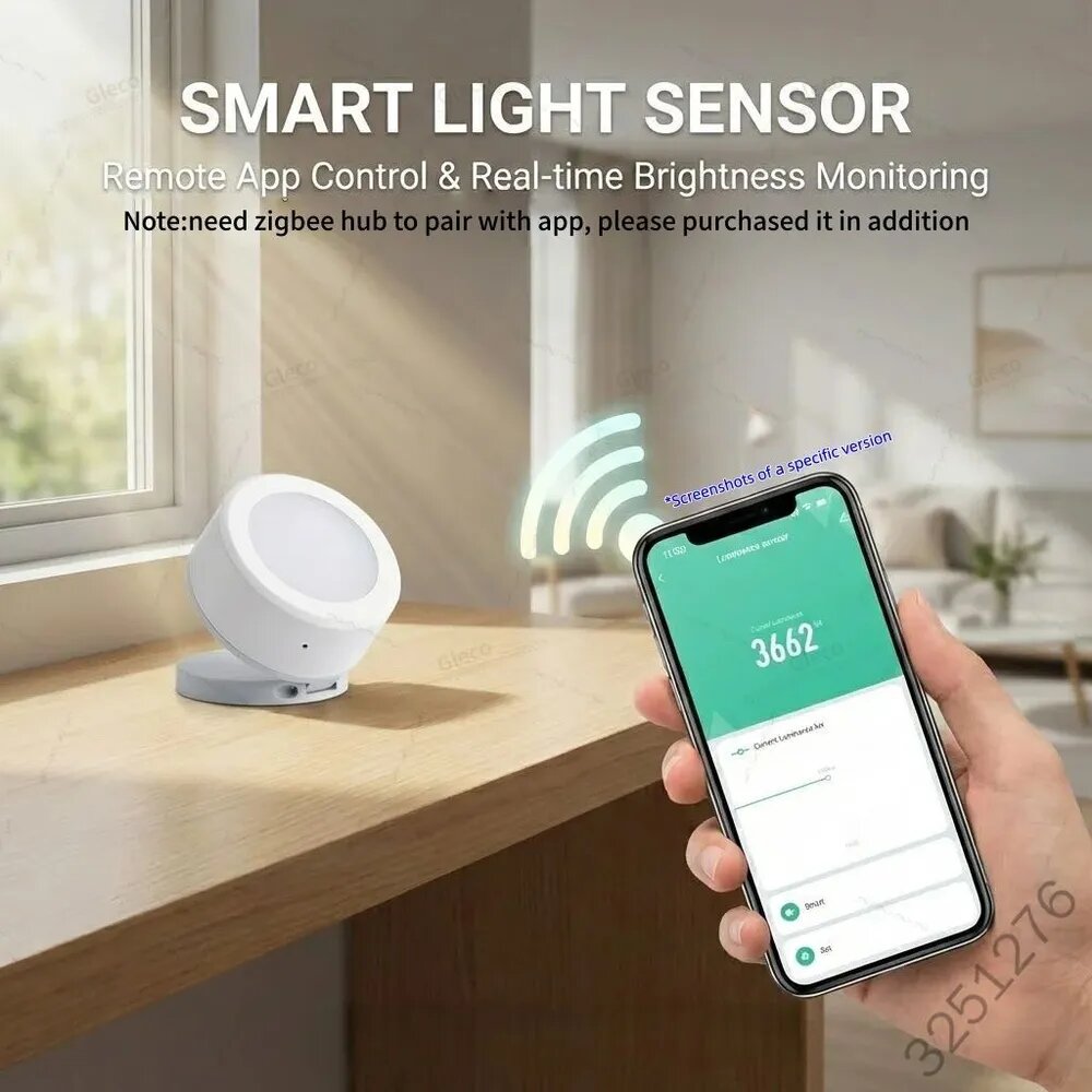 Умный датчик освещенности Gleco Zigbee с мониторингом в реальном времени, работа с Tuya и Smart Life, белый — фото 1