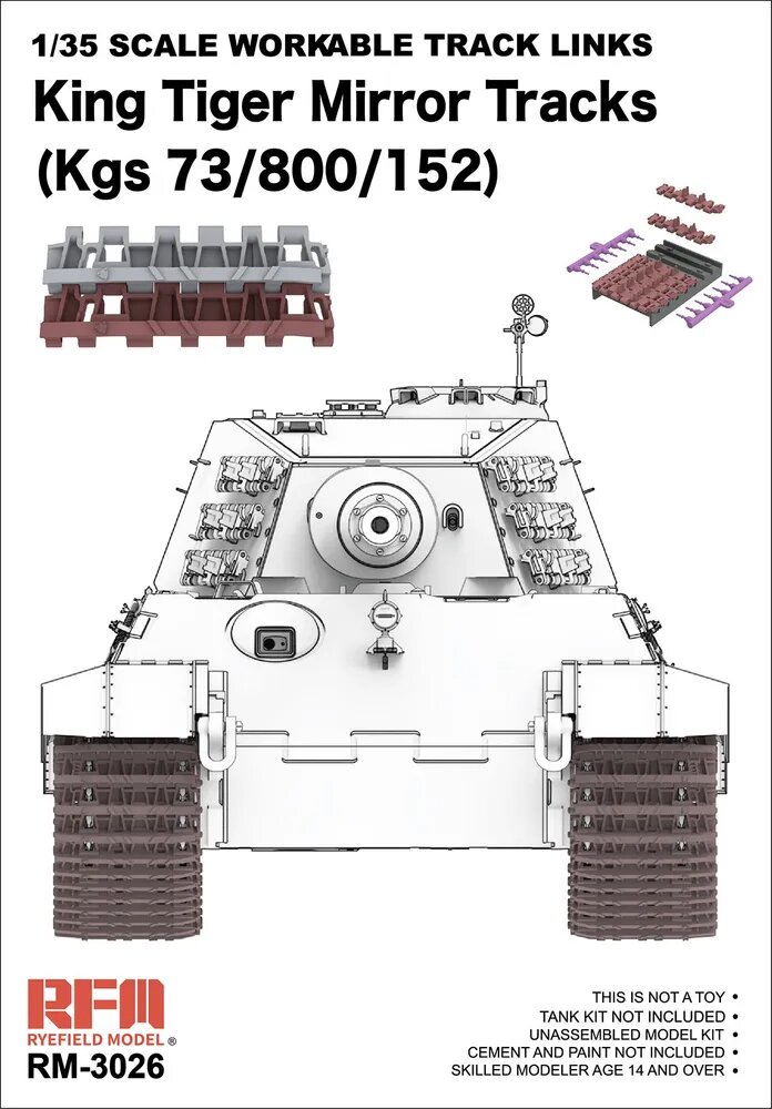 RYEFIELD RFM3026 1/35 Работоспособные гусеничные тяги для Король тигров, зеркальные гусеницы для масштабной сборки моделей танков и диорам