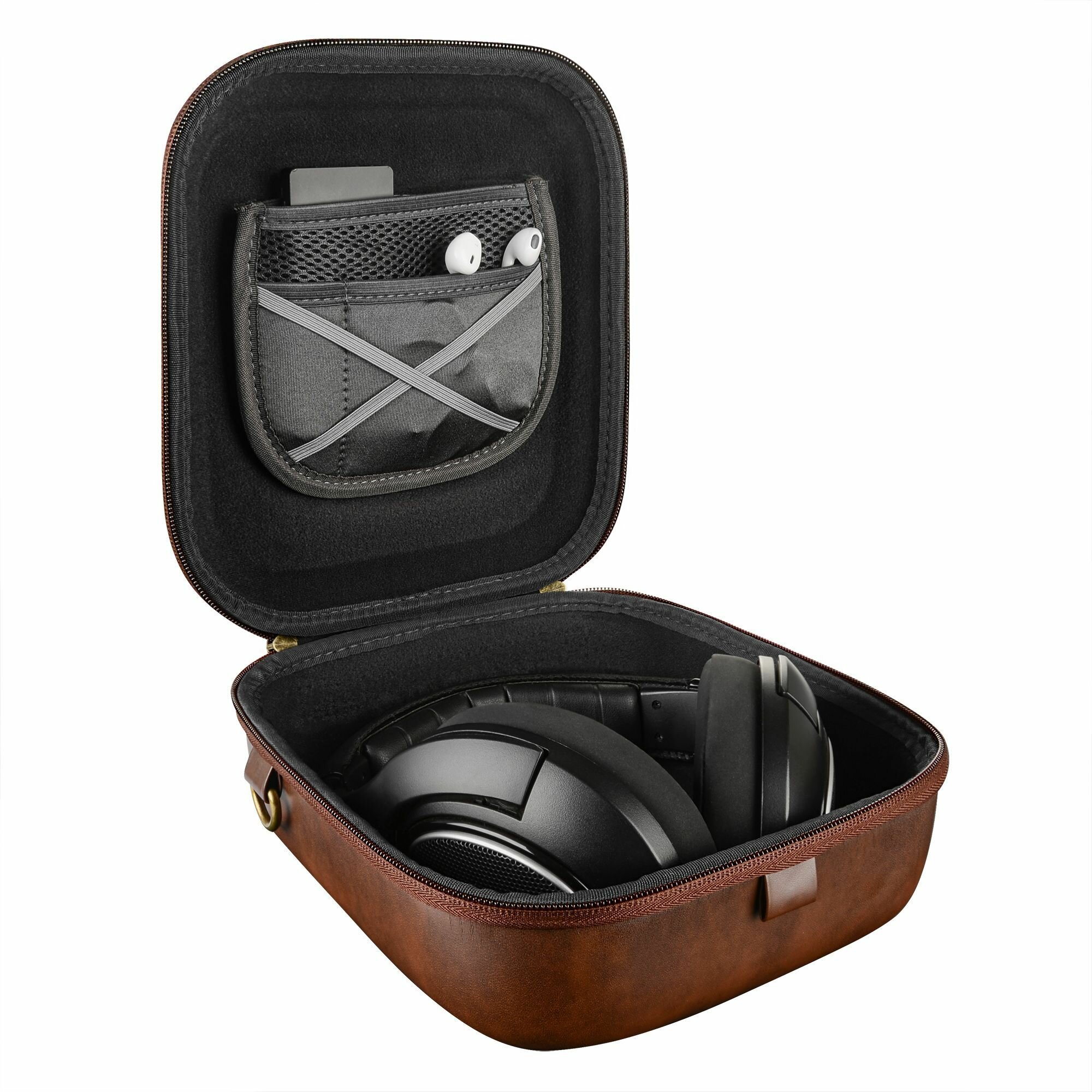Чехол для наушников Geekria коричневый из ПУ, подходит Sennheiser HD550, ATH-M50x, защитный кейс для студийных наушников — фото 1