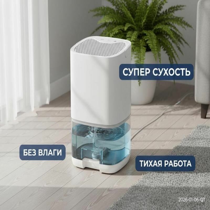 Осушитель воздуха портативный, бесшумный для дома с функцией ионизации