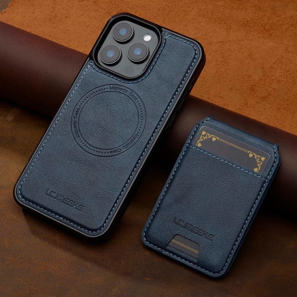 Кожаный чехол для Apple iPhone 12/ iPhone 12 Pro (Айфон 12/ Айфон 12 Про)со съемным держателем для карт 2 в 1, сильными магнитами, поддержкой беспроводной зарядки, защитой RFID