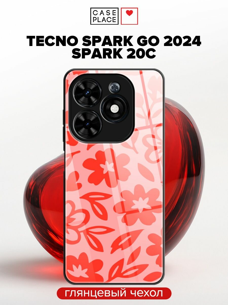 Чехол на Tecno Spark Go 2024/Spark 20C / Текно Спарк Го 2024/Спарк 20С с принтом "Красный цветочный орнамент"