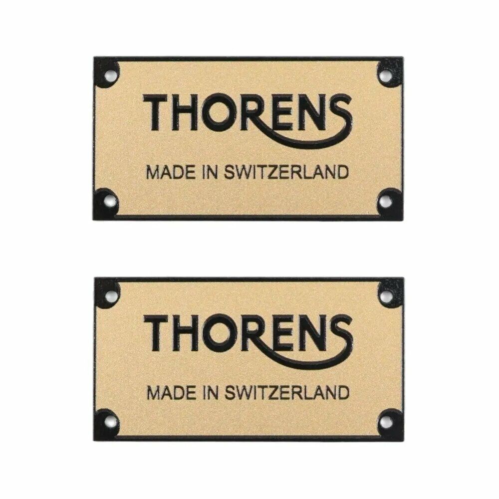 Наместник с названием проигрывателя Thorens Made in Switzerland, золотой цвет, размер 54ммх28,5мм