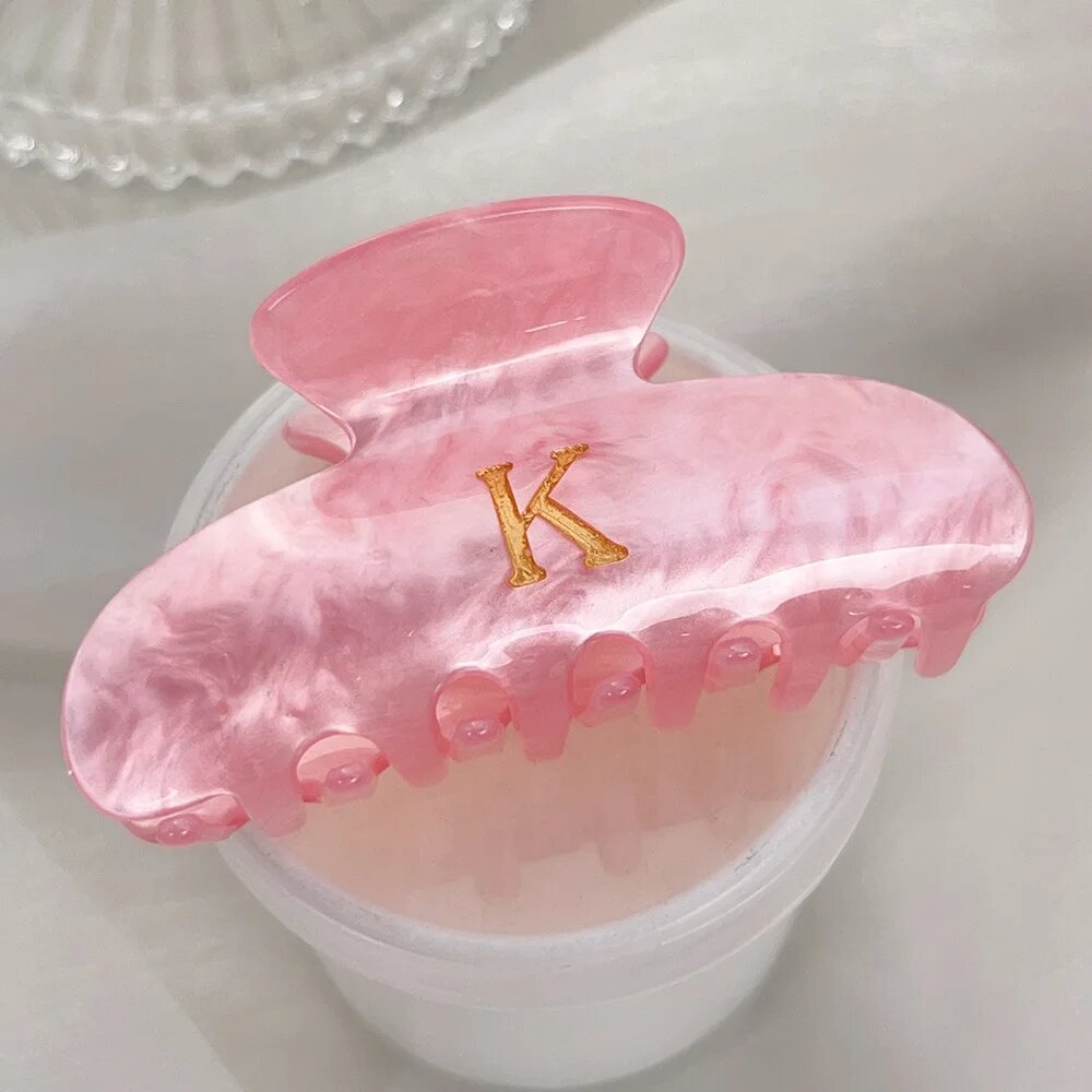 Розовая заколка-краб FSNFOX с буквой K, цвет FA983-Pink-K