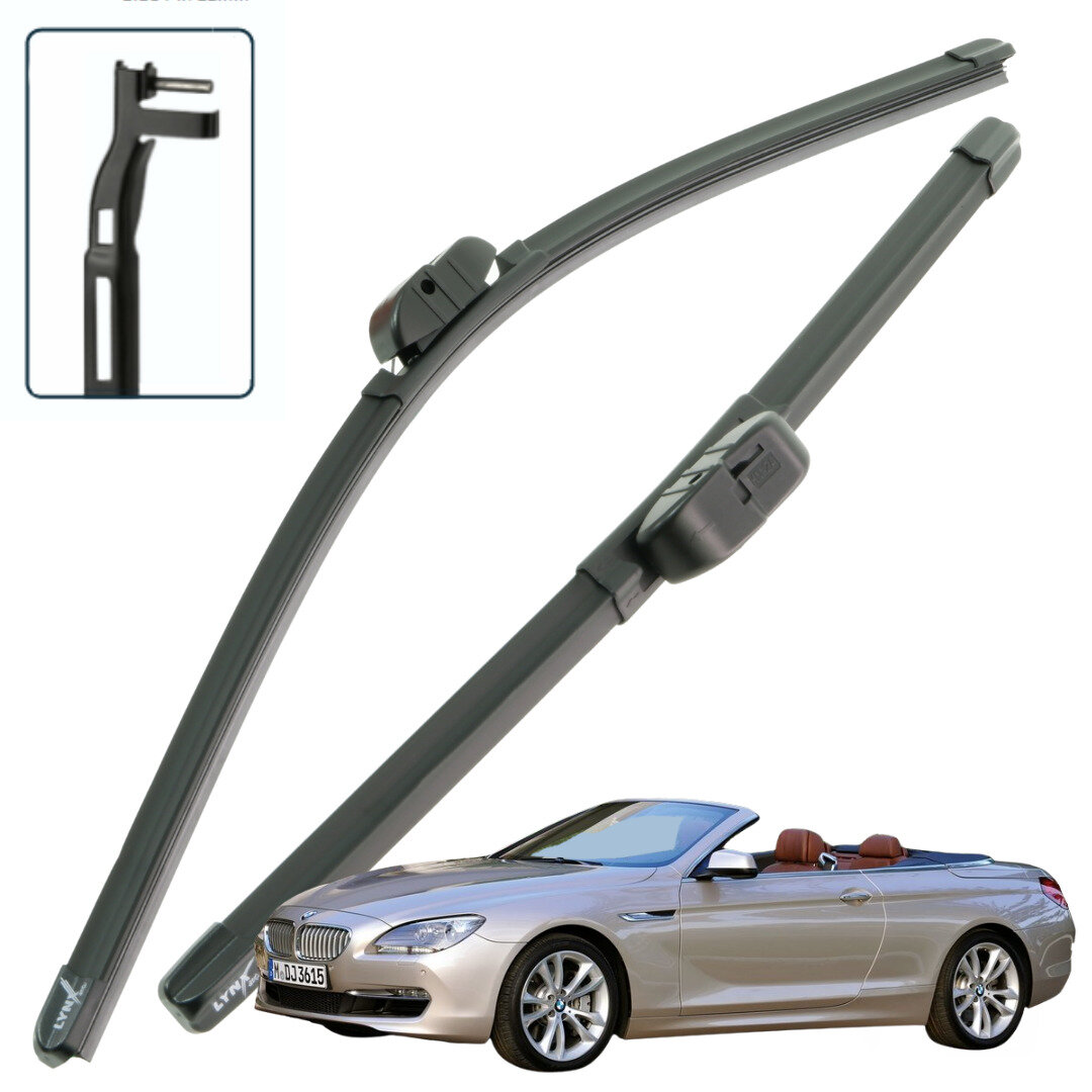 Дворники BMW 6-Series F12 / БМВ 6 серии Ф12 открытый кузов 2011 / 2012 / 2013 / 2014 / 2015 Щетки стеклоочистителя бескаркасные автомобильные LYNXauto 650мм-430мм к-т 2шт.