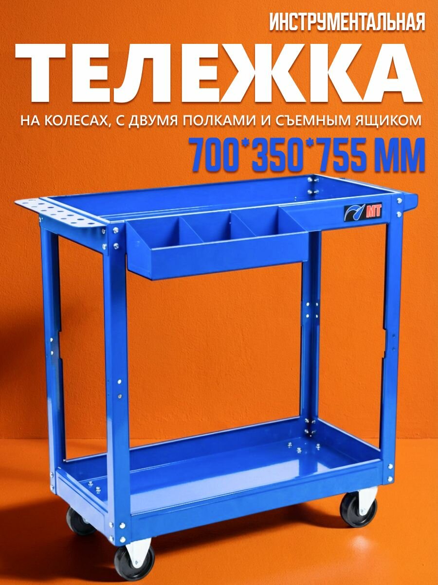 Тележка инструментальная на колесах 2-х полочная, 700*350*755 мм, двинз