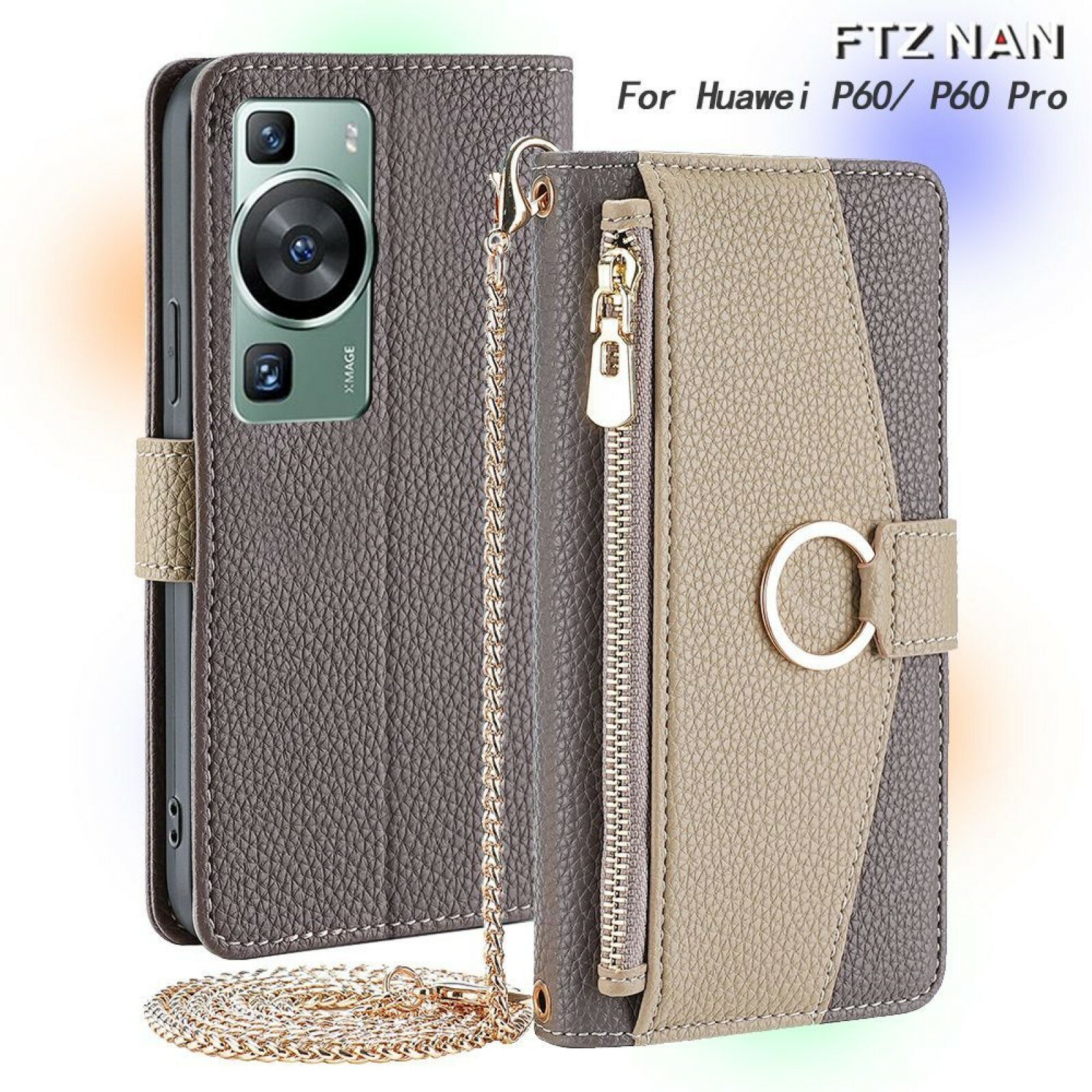 Чехол-книжка MyPads для Huawei P60 и P60 Pro, серый, искусственная кожа, защита от ударов