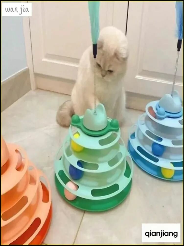 Пирамидальная кошачья игровая башня с игрушечным животным мятно-зеленого цвета