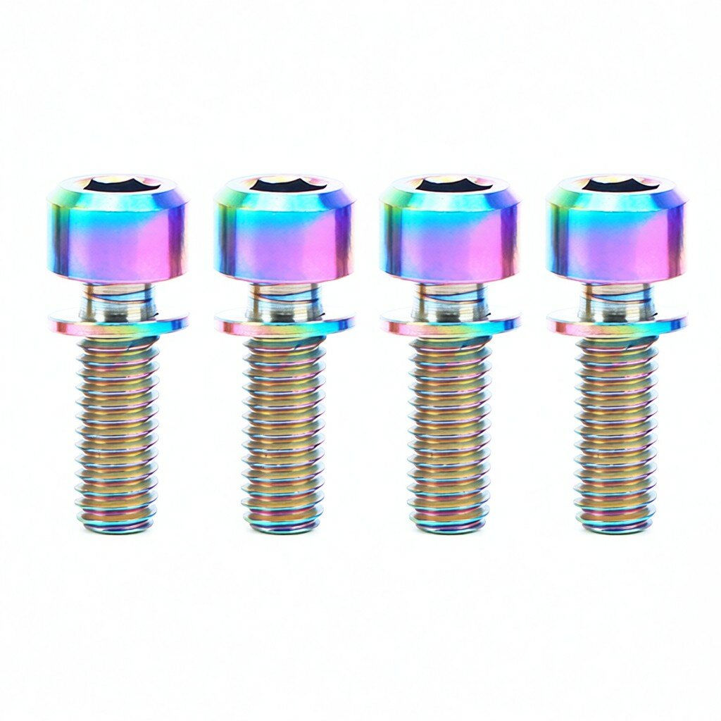 4 штуки Болты Винты из Титана Ti M6×18/20mm для Калипера Дискового Тормоза MTB с Адаптером Шайбой, Материал: Титановый сплав TC4, Цвет: Титан / Золотой / Радуга (Выбор), Размер: M6×18mm / M6×20mm (Выбор), Диаметр Голови: 10mm, Голова: Торкс #5