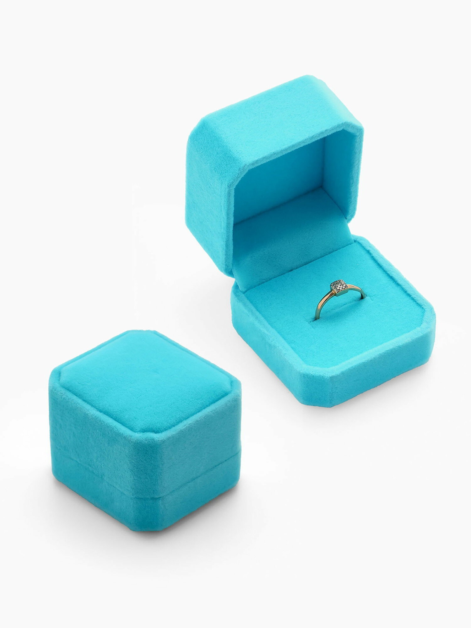 Футляр под кольцо, серьги "Геометрия", бархатный, 5x5.5 см, голубой