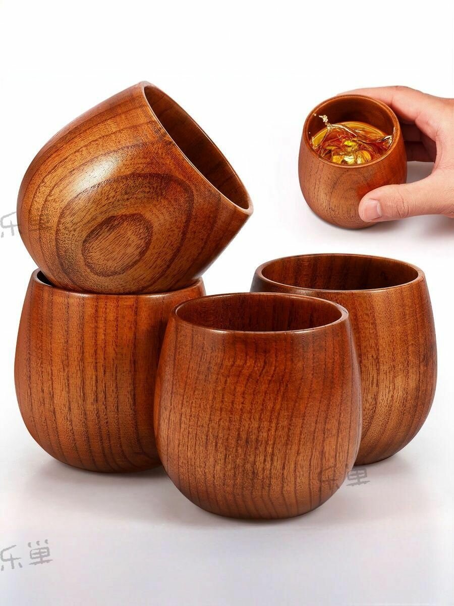Набор деревянных стаканов 4 шт, 250 мл из массива дерева, для вина/водки - элитный многофункциональный