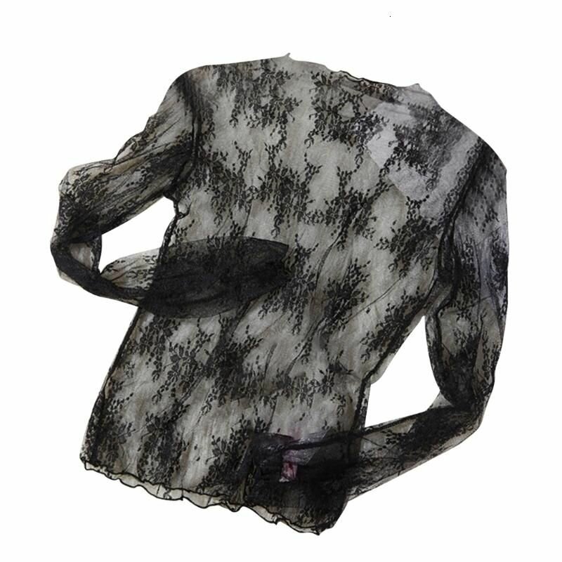 Прозрачная блузка с длинным рукавом, Черный - L