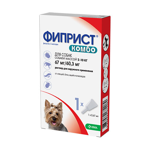 Для собак весом krka фиприст комбо капли на холку от Иксодовых клещей, блох, вшей и власоедов 1 пипетка от 2 до 10 кг