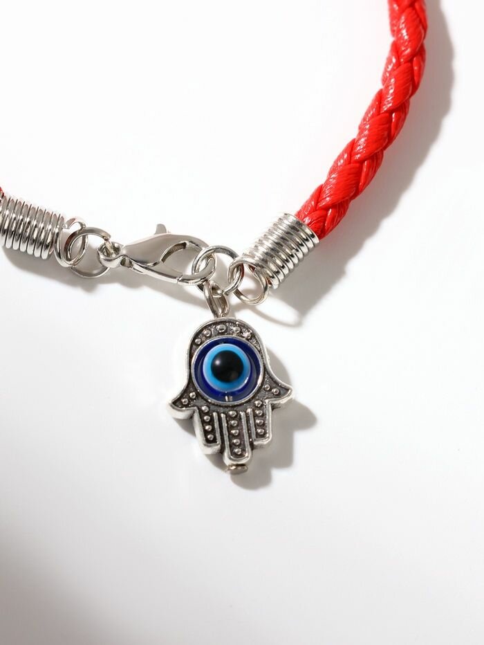 Браслет-оберег Красная нить , процветание и защита, синий в чернёном серебре, d 9 см