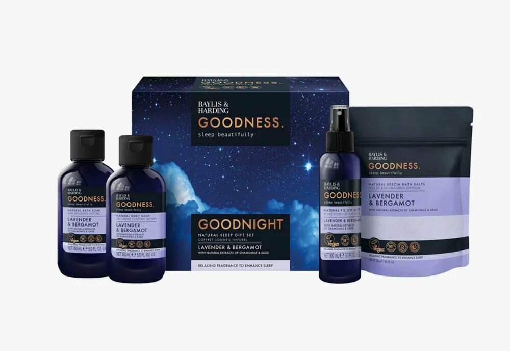 Baylis & Harding - Goodness Sleep Lavender & Bergamot Gift Set Гель для души 150 мл, Пена для ван 150 мл, Мист для подушки 100 мл, Соль для ванны 250