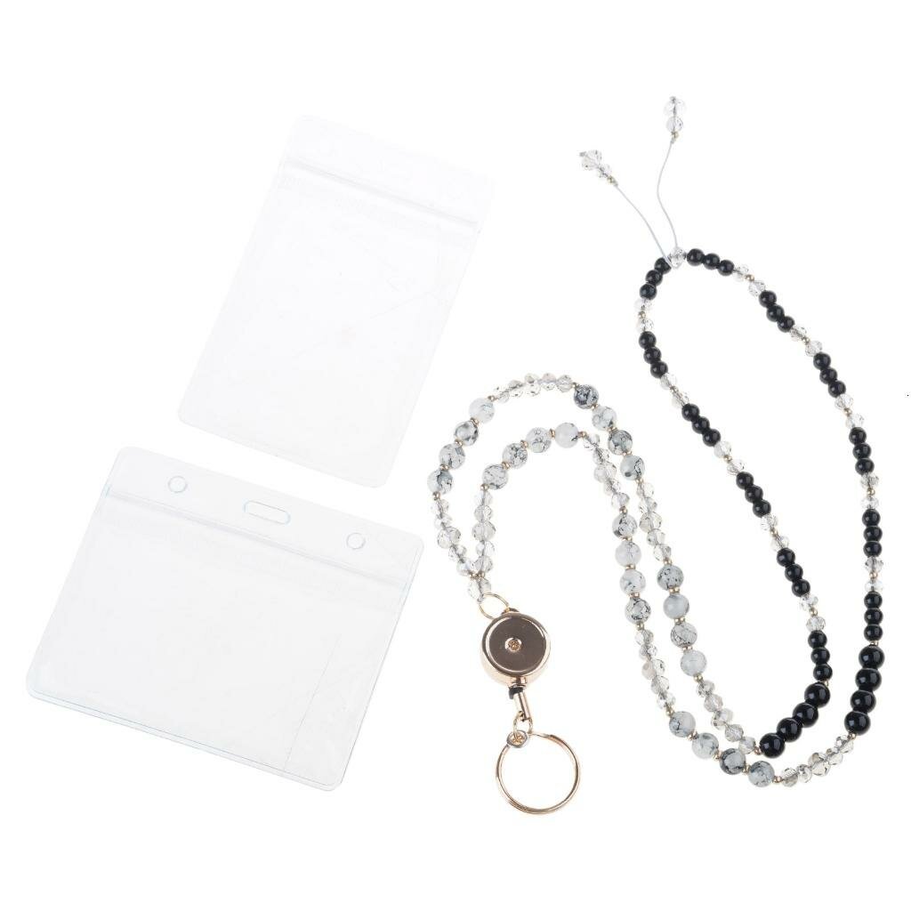 Каменные бусы на шнурке, Черные стеклянные бусины