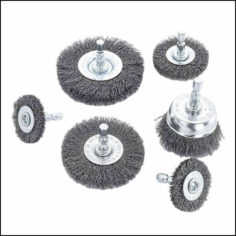 Набор из 6 проволочных щеток. для сверл Чашка по металлу с шестигранным хвостовиком 1/4"11