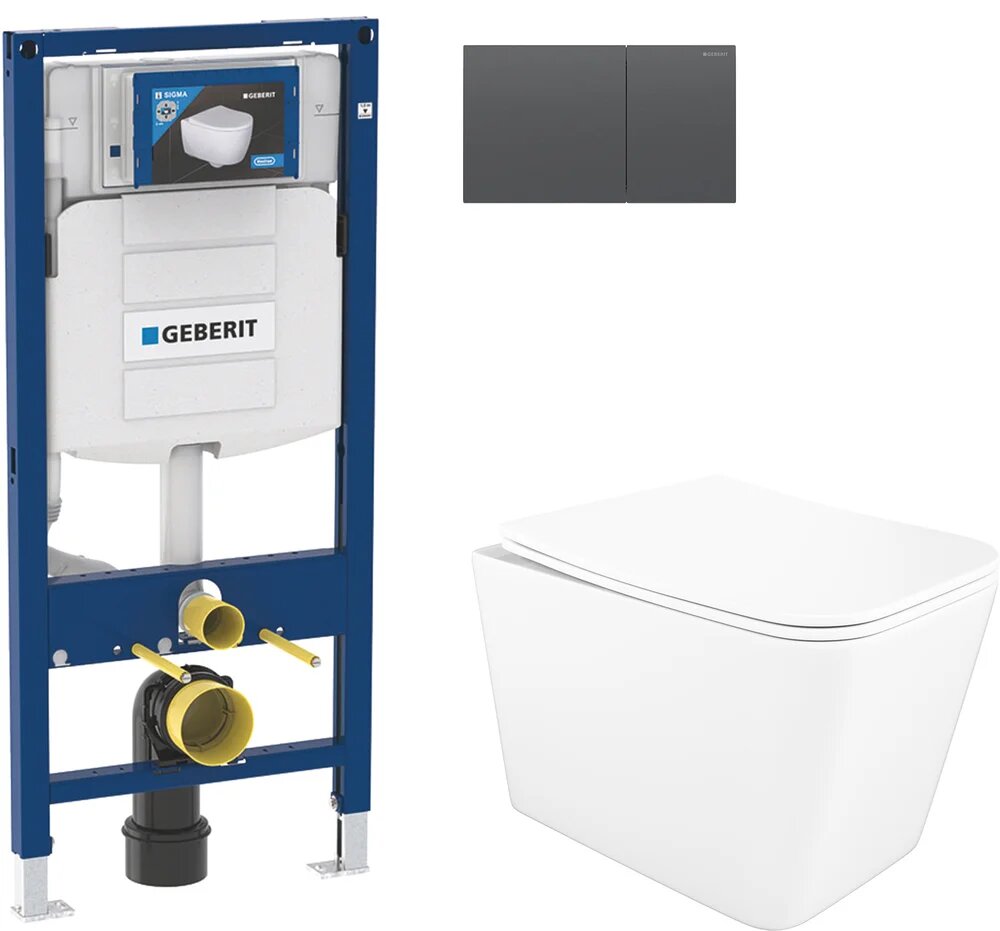 Комплект 4 в 1 Унитаз подвесной STWORKI Молде S23401WH / Инсталляция Geberit Duofix 111.300.00.5 / Кнопка Sigma 70 115.622. QD.1, Крышка-сиденье