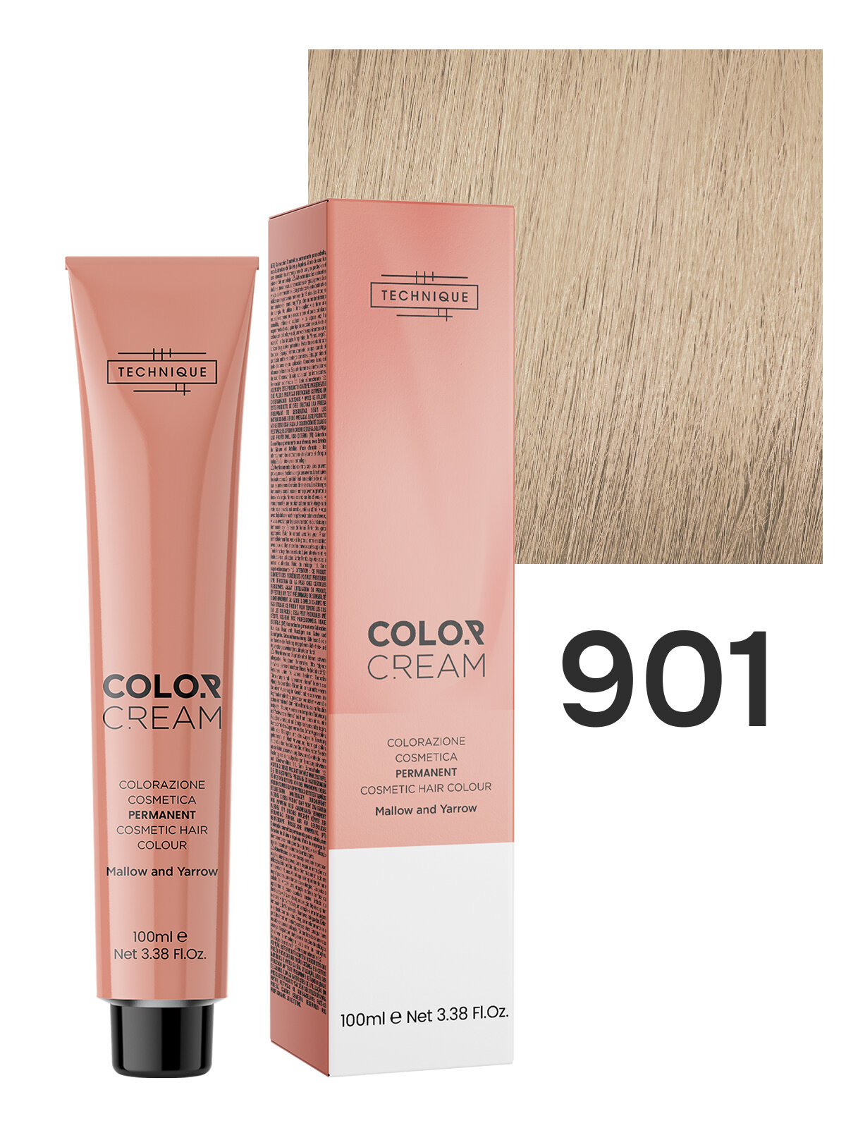 Крем - краска для осветления волос профессиональная Technique Color Cream Permanent Cosmetic Hair Colour 901 Суперосветляющий блонд Пепельный, 100 мл