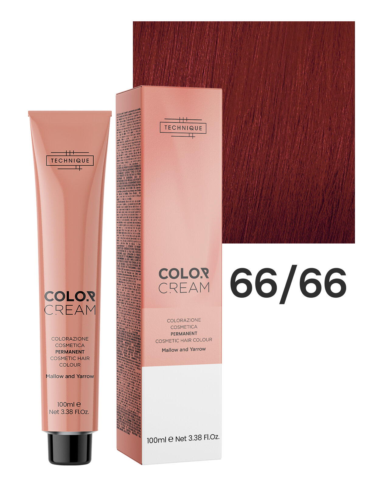 Крем - краска для волос профессиональная Technique Color Cream Permanent Cosmetic Hair Colour 66.66 Глубокий темный русый Интенсивный красный, 100 мл