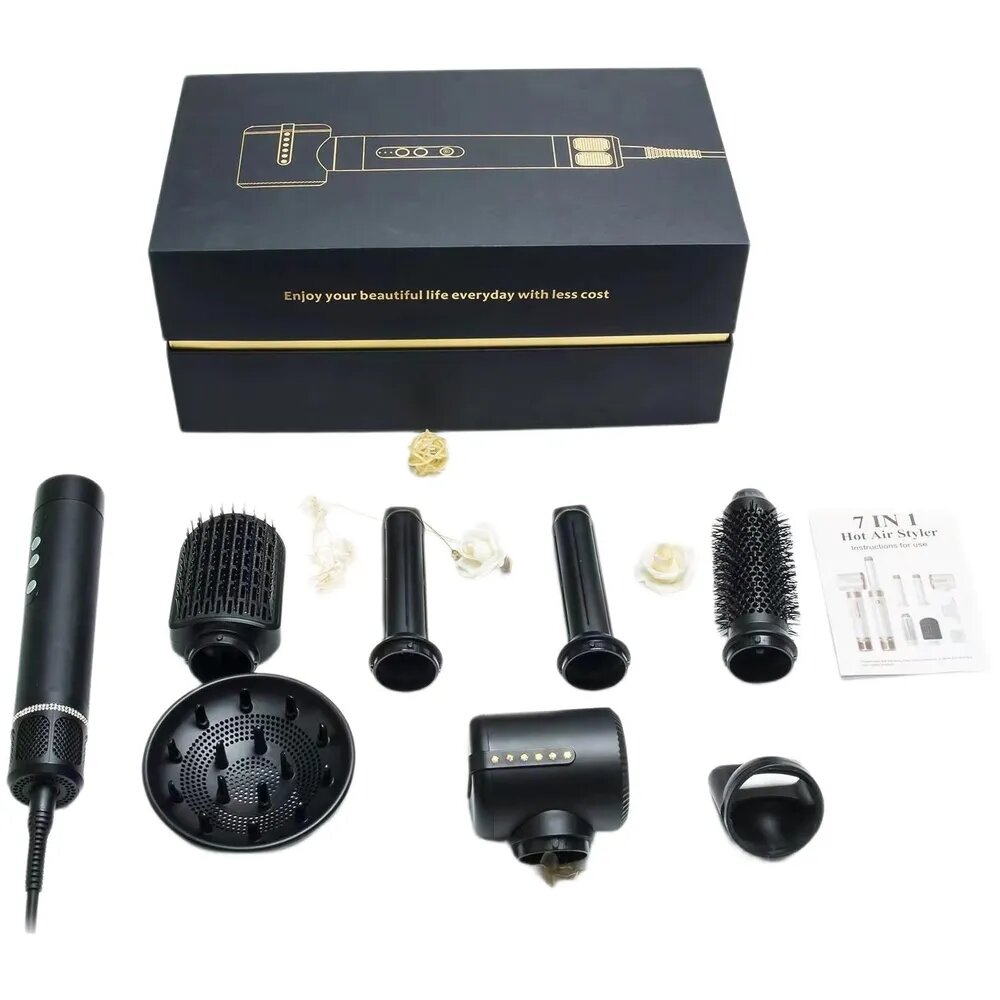 Фен для волос SKU00123 1400 Вт, скоростей 1200, кол-во насадок 7, черный