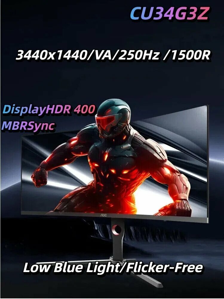 AOC 34" Монитор CU34G3Z, 3440x1440, VA, 250Hz , 1500R, DisplayHDR 400, MBRSync, Low Blue Light/Flicker-Free, черно-серый
