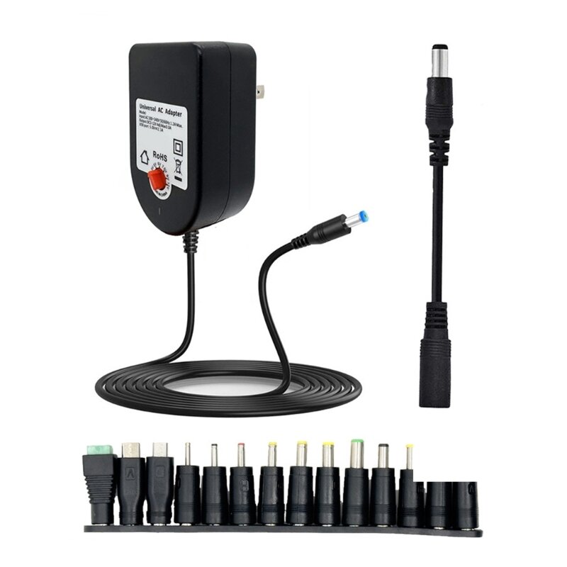 36 Вт Зарядный Адаптер 3-12 В С Регулируемым Зарядным Устройством от AC100-240V до DC5521 со Сменным Наконечником