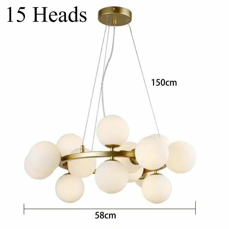 Золотая LED Люстра "Кольцо" со Стеклянным Абажуром, Подвесной Светильник для Спальни и Гостиной, Роскошный Дизайн, L95 См, 175 Вт, G9, 3-х Уровневый Свет