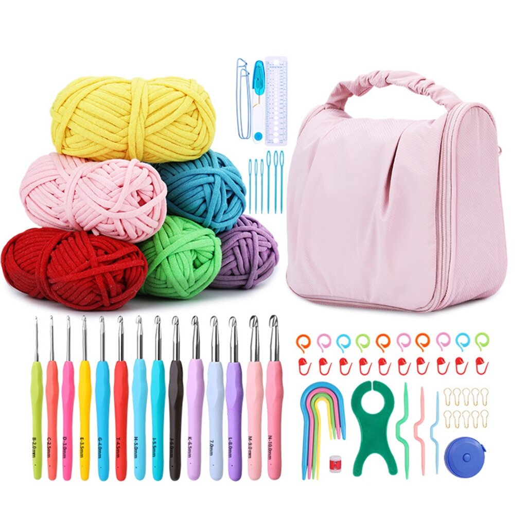 Набор для Вязания Крючком Для Начинающих Включает Эргономичные Крючки, Вязальную Спицу, Пряжу, Английскую Булавку, Маркер для Вязания, Сумку для Вязания крючком