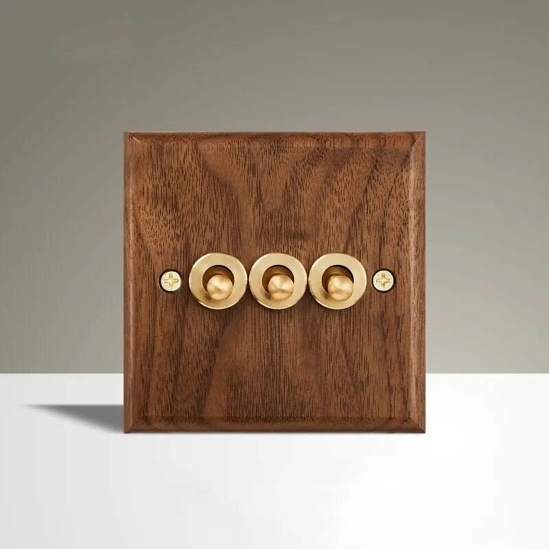 Розетка выключателя света индустриальном в стиле ретро, тумблерная пластина латуни из цельного дерева, старинный выключатель