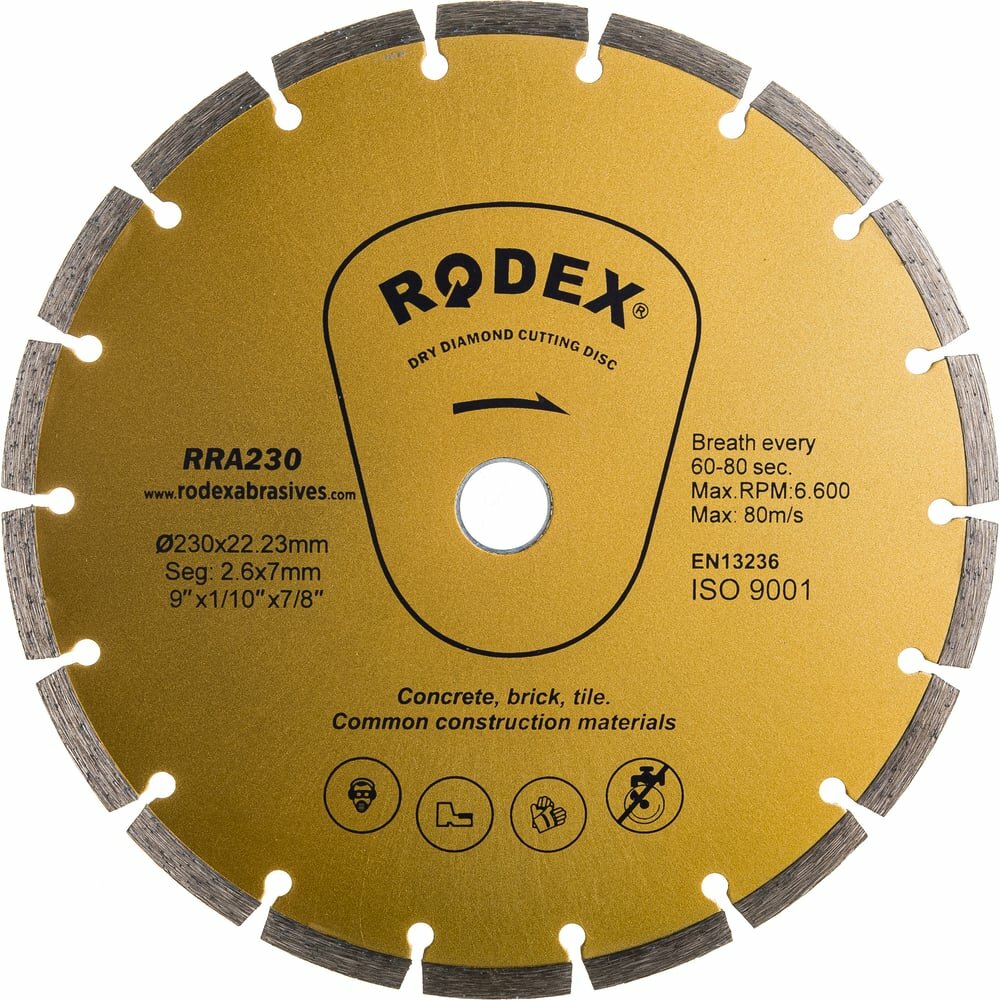 Отрезной алмазный диск сегментный универсальный 230мм RODEX RRA230