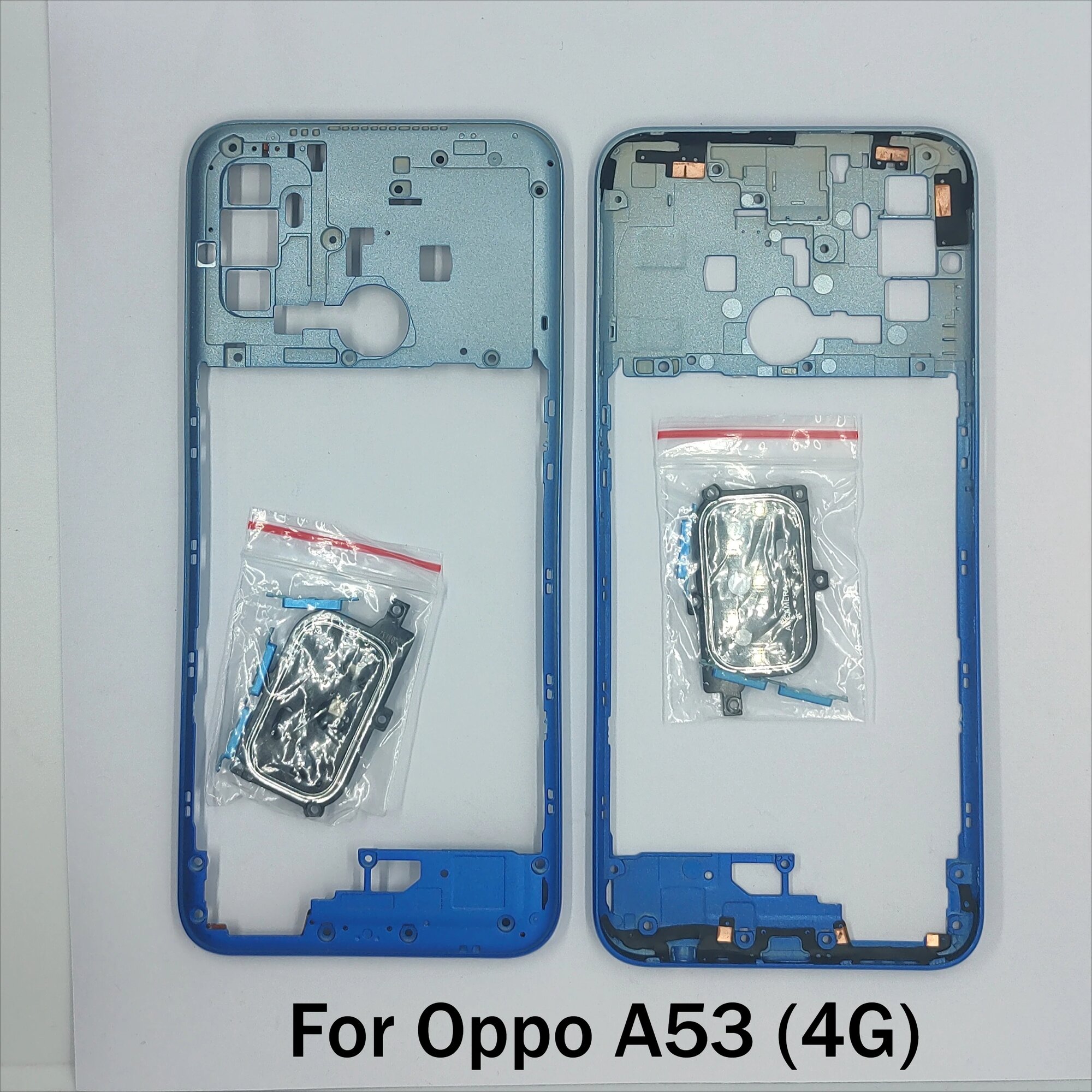 Рамка средней части Oppo A53 4G (CPH2127/CPH2131) синяя с линзой