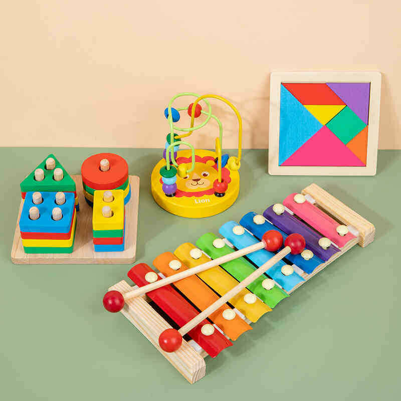 Детские восьмитоновые ударные часы, игрушки-насекомые, радужная башня, лабиринт с бусинами, образовательный набор для раннего развития детей 0-3 лет.
