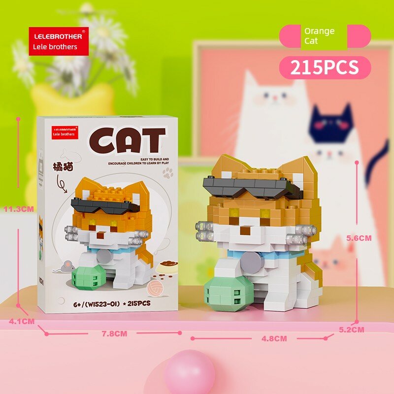 Фигурка кошки оранжевого цвета 3D строительные блоки обучающая игрушка для детей настольный декор подарок