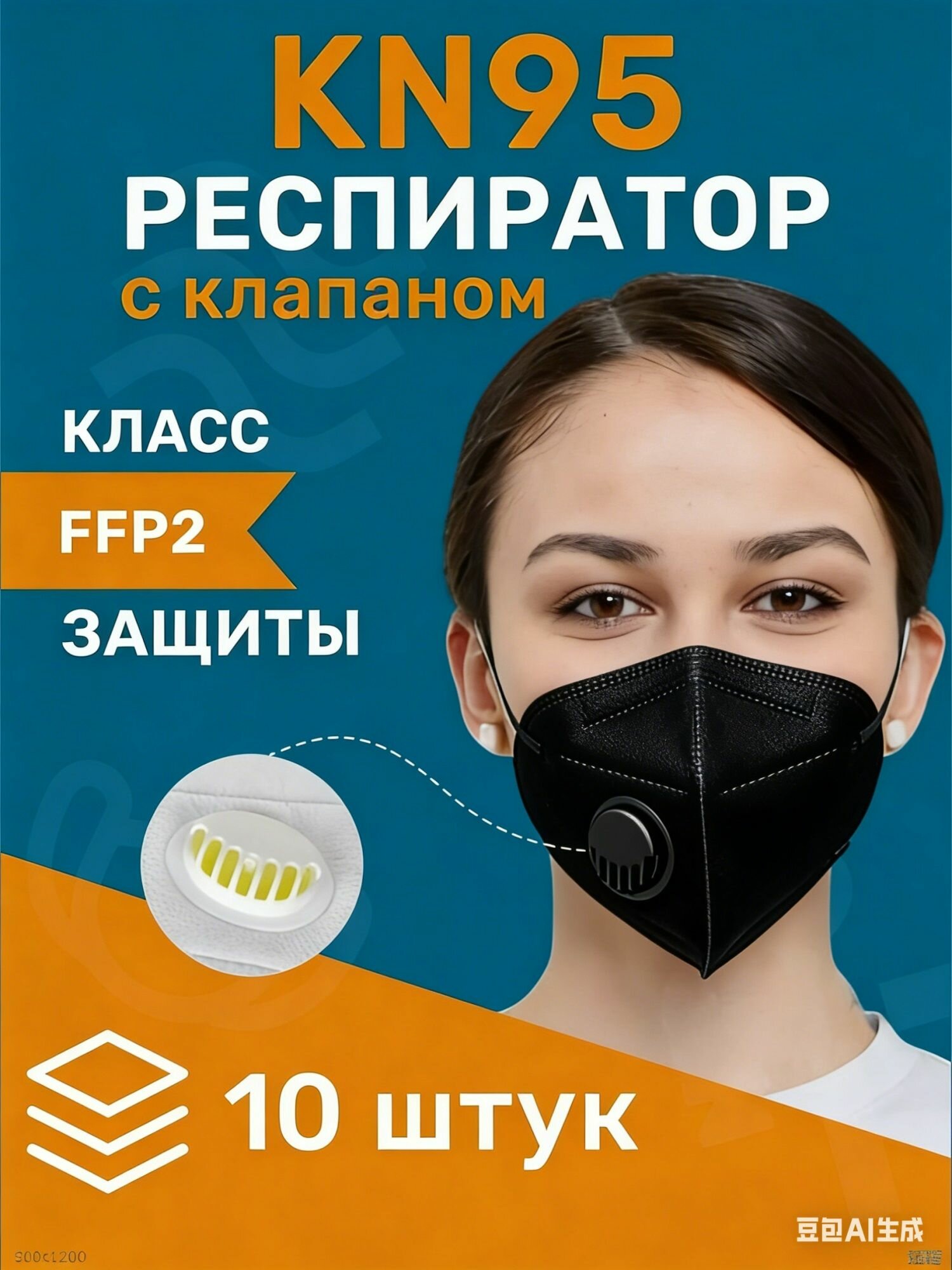 Респиратор FFP2 с клапаном дыхания многоразовый 100 шт