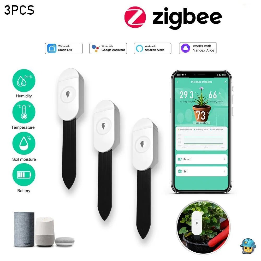 Датчик обнаружения грунта Zigbee для умного дома 3шт для Amazon Alexa и Google Assistant