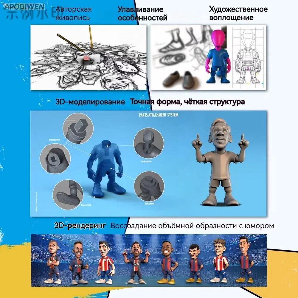 Фигурка Apodiwen коллекционная футболиста, белого, черного и серого цвета, из ПВХ, 1 шт, 25*15*12 см — фото 1
